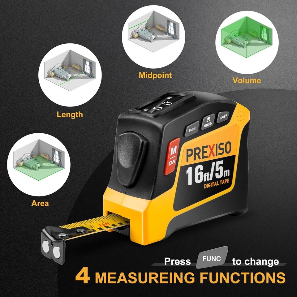 PREXISO 2-in-1 16Ft Digital Tape Measure Measuring Tape Ruler Tool ...