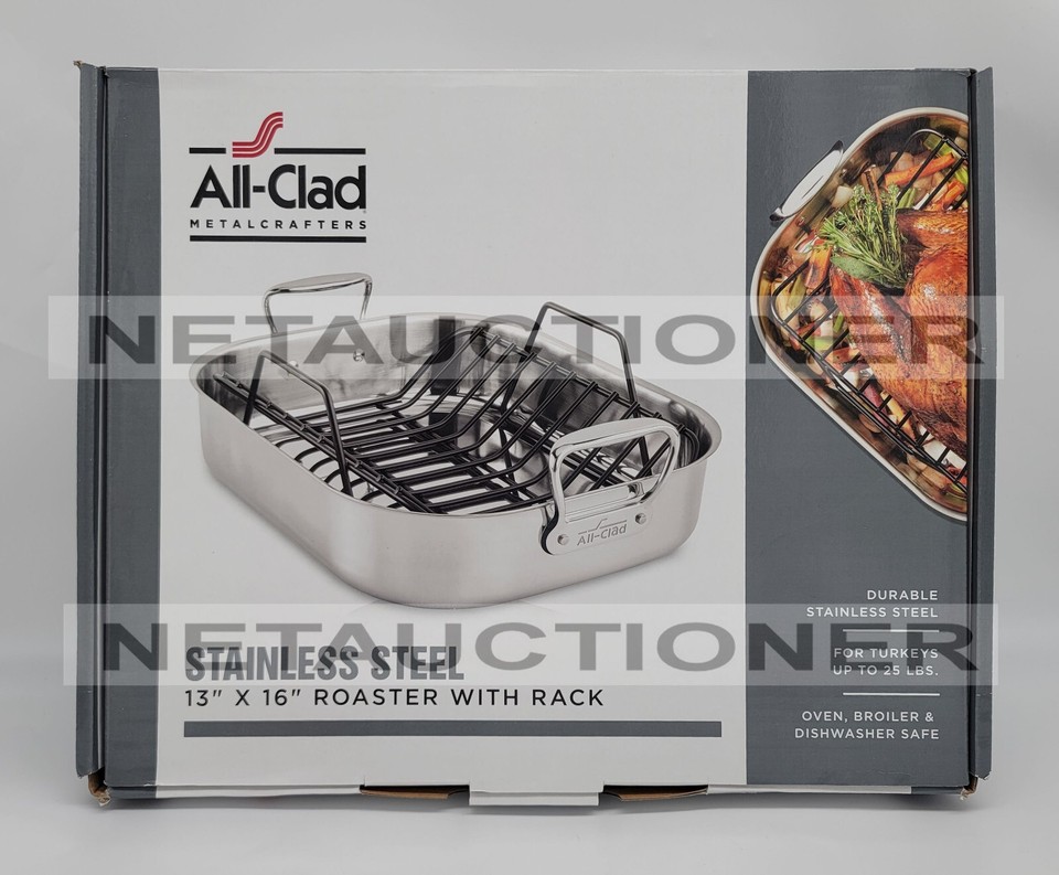 ALL-CLAD Stainless Steel 13” x 16” Turkey/Ham Roaster Pan W/Rack for ...