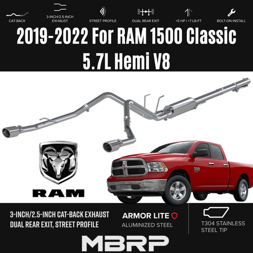 MBRP 3''- 2.5'' Cat-Back Exhaust Dual Exit w/SS Tip For 19 - 22 Ram ...