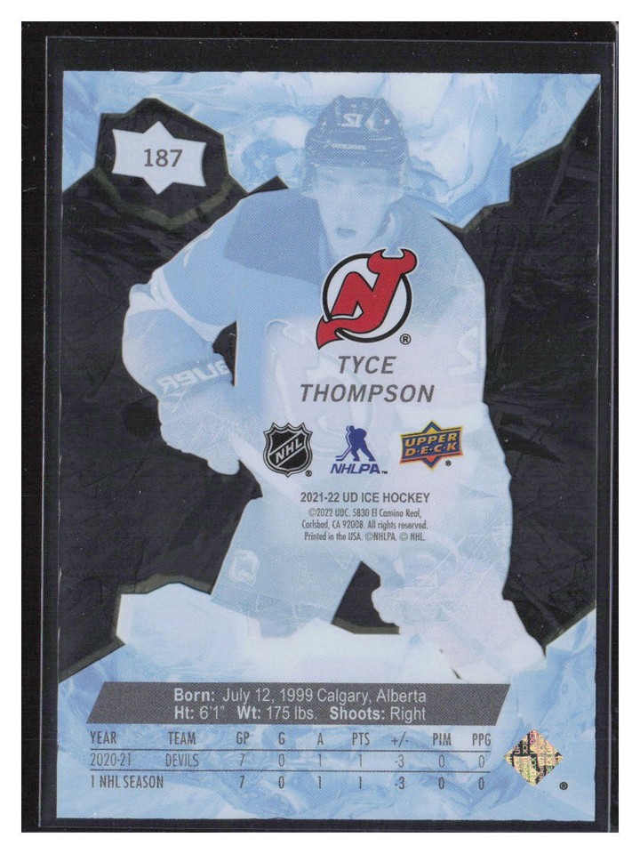 Tyce Thompson 2021-22 UD Ice Premieres /999 #187 New Jersey Devils | eBay