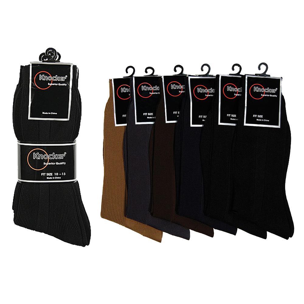 12 Pairs Mens Knocker Ribbed Dress Socks Crew Length Polyester Solid ...