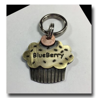Cupcake Muffin Pet ID Dog Name Tag Free Engraving Mixed Metal Layered ...