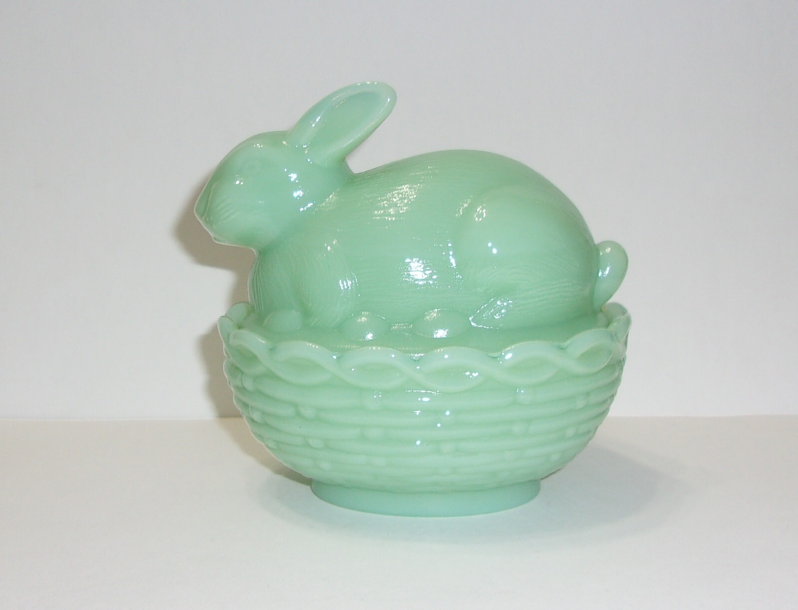 Mosser Glass Jadeite Jade Green Easter Bunny Rabbit Candy Box Covered ...
