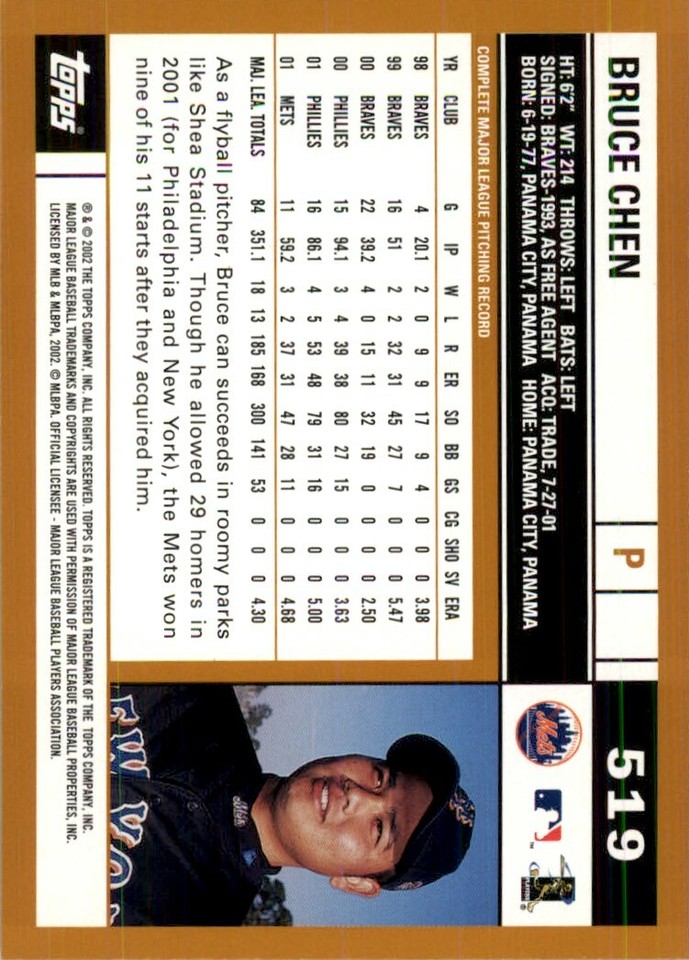 2002 Topps MLB Bruce Chen #519 | eBay