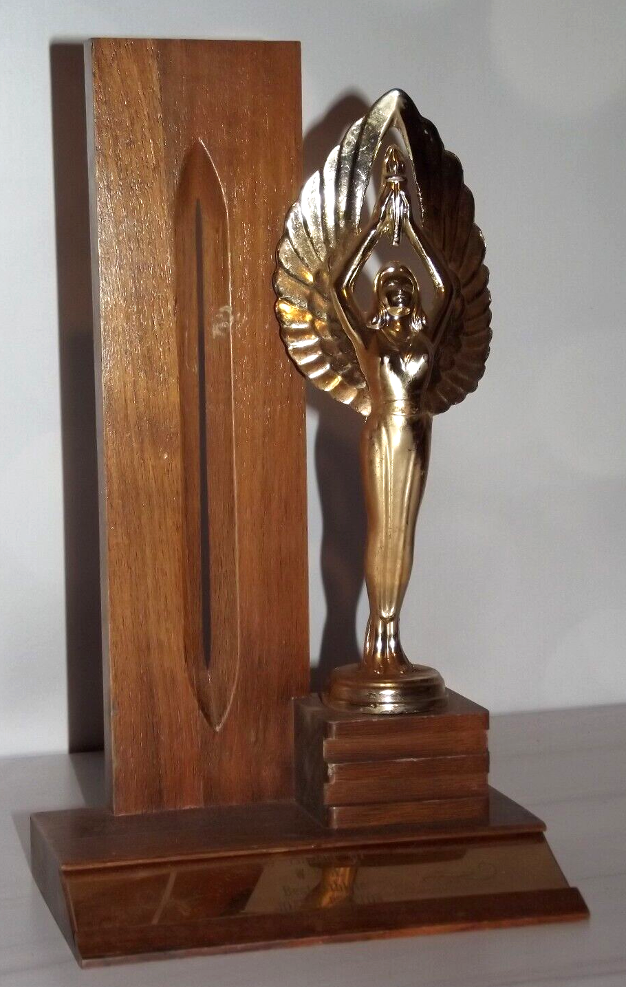 10" Vintage 1967 Winged Victory Goddess Trophy Metal Wood B15 | eBay