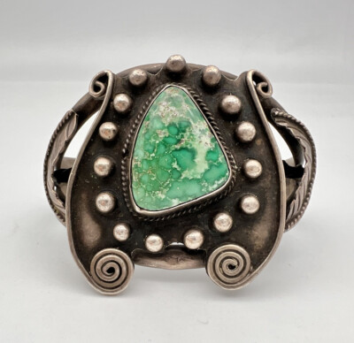 Vtg Navajo Sterling Silver Green Damele Variscite Turquoise Cuff ...