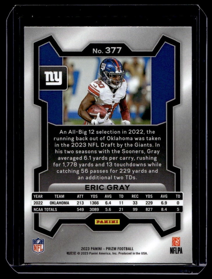 2023 Panini Prizm Eric Gray RC #377 New York Giants | eBay