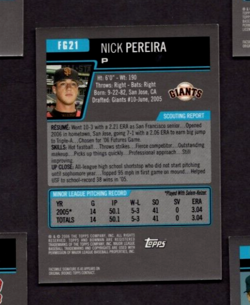 2006 Bowman Future Games Gold Card Nick Pereira San Francisco Giants # ...