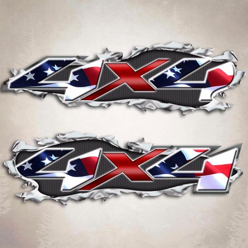 American Flag 4X4 Truck Decal Sticker USA Ripped Torn Metal for Sierra ...