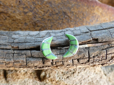 Crescent Moon Gaspeite Native Made Sterling Silver 925 Post Earrings ...