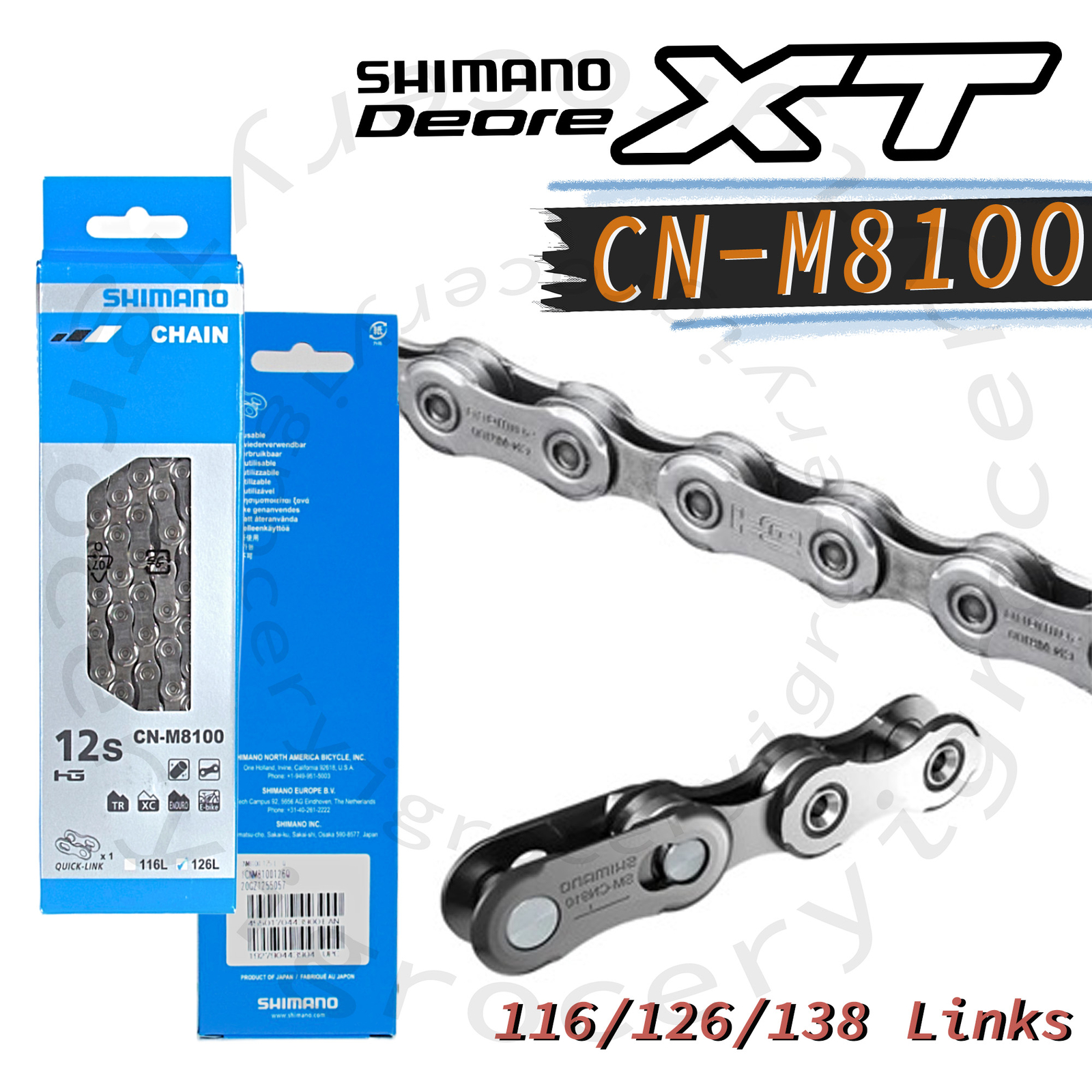 Shimano Deore XT CN-M8100 Chain 12 speed 116/126/138 Links w/Quick Link ...