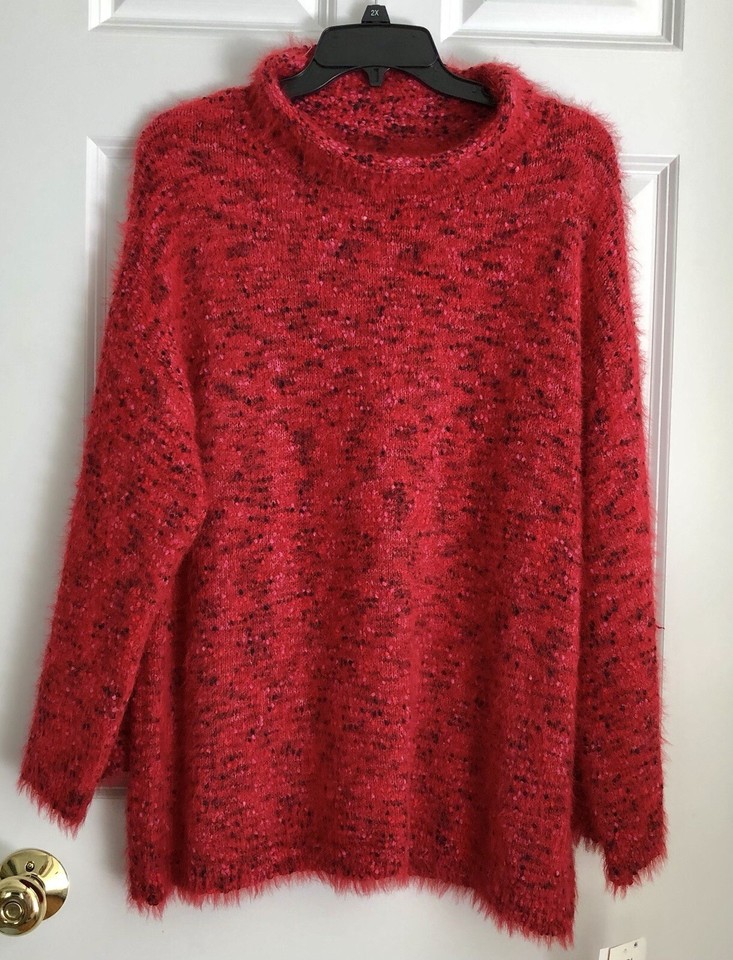 Ruby Rd Sweater Women's Size XL Red Knit 3/4 Sleeve Round Neck Cowl ...