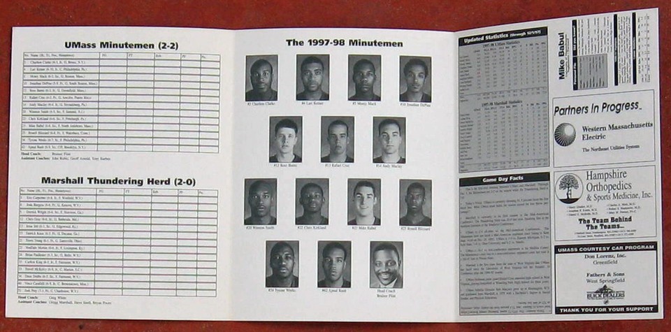 December 6, 1997 Marshall at U Mass NCAA Basketball Program | eBay