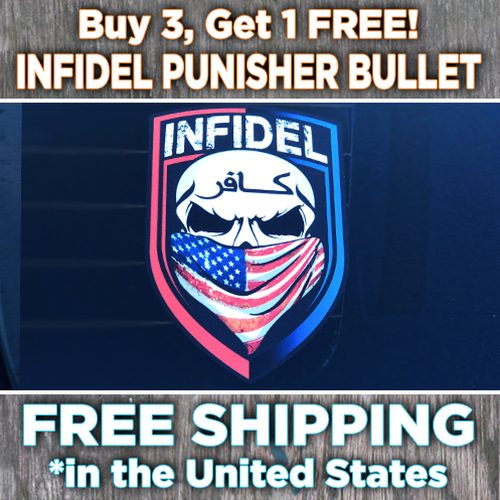 Infidel Bumper Sticker • Red/Blue Skull Bandana decal • 2nd Amendment ...