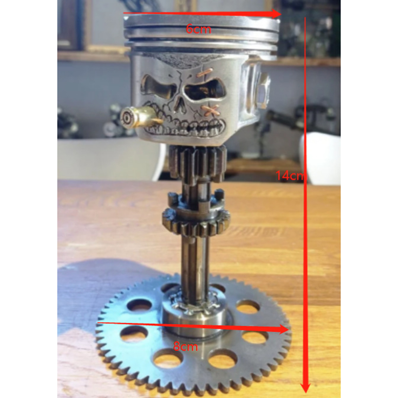 Carving Piston Skull-Face Sculpture Metal Art Figurine Handmade Piston ...
