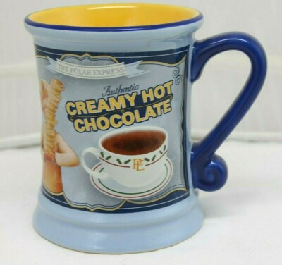 The Polar Express Coffee Mug Creamy Hot Chocolate Blue Yellow Cup ...