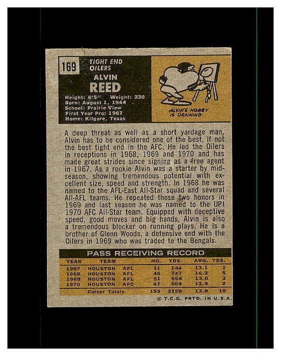 1971 Topps Houston Oliers Alvin Reed Football Card #169 | eBay