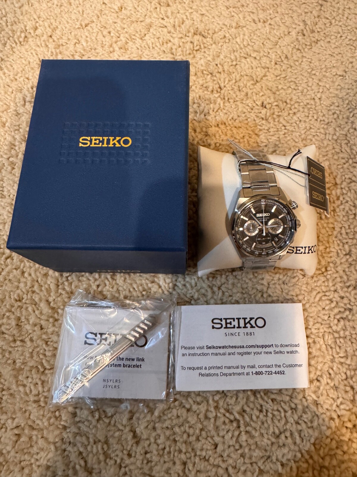 Seiko chronograph stainless steel men’SSB 397 black dial , new with ...