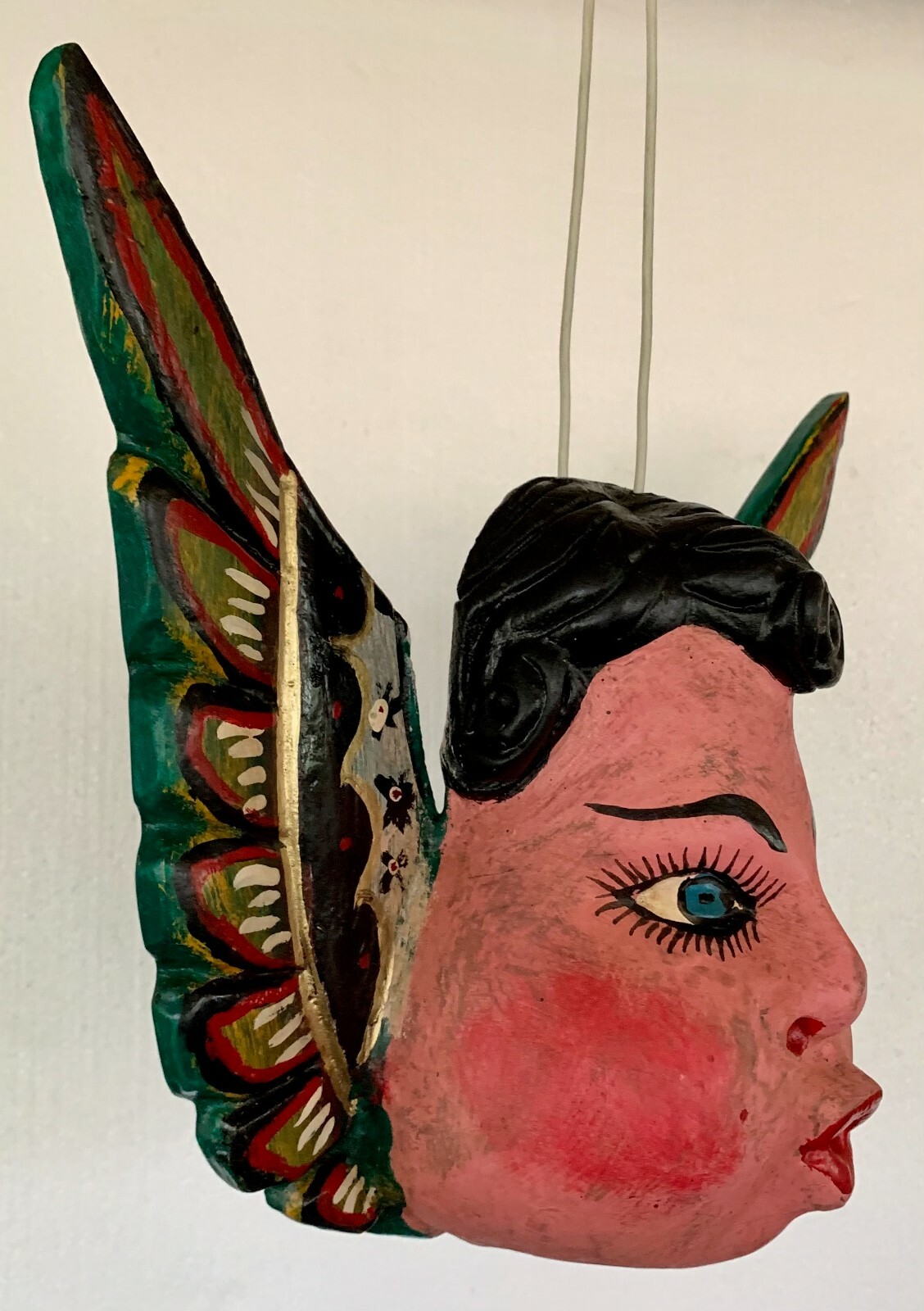 Mexican Folk Art Carved Wood Angel Cacheton Bust Wall Hanging Colonial ...