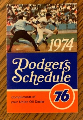 Los Angeles Dodgers 1974 MLB pocket schedule - Union 76 | eBay