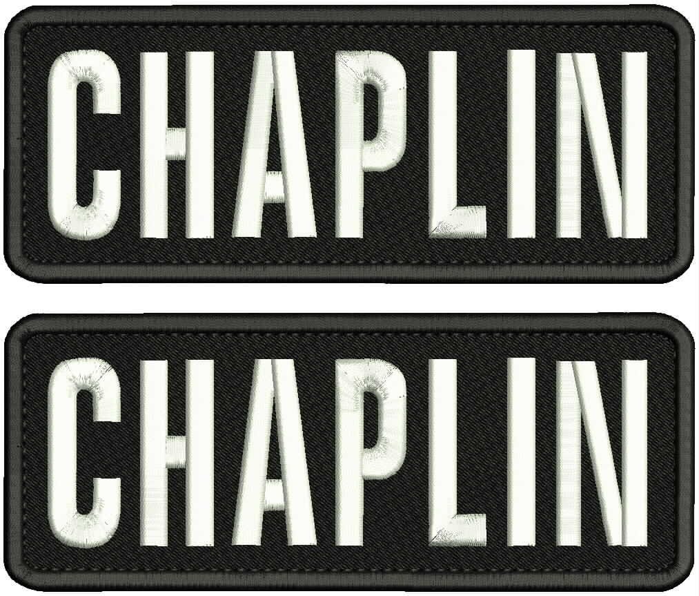 CHAPLIN 2 EMBROIDERY PATCHES 3X8'' HOOK ON BACK BLK/WHITE | eBay