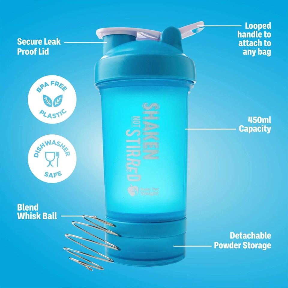 450ml Blue Protein Shaker Bottle with Storage Compartment and Separator ...