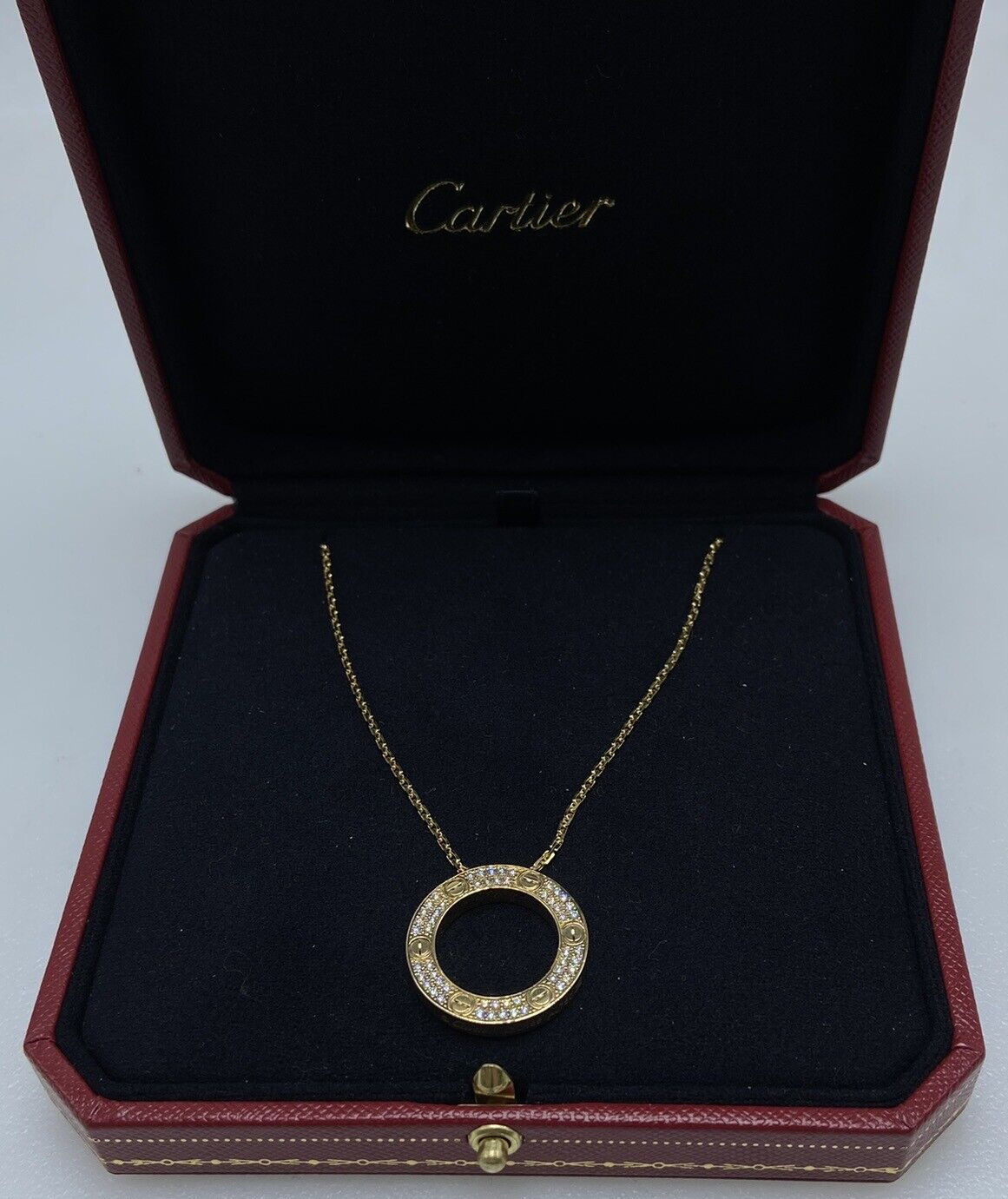 CARTIER LOVE CIRCLE PAVE DIAMOND NECKLACE 18k CHAIN - Gem