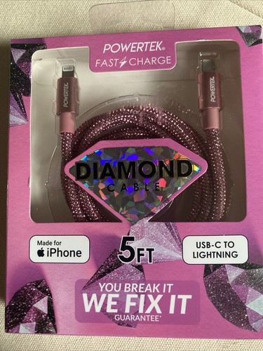 PowerTek Fast Charge iPhone Charger • 5 Ft Pink Diamond Cable • USB-C ...