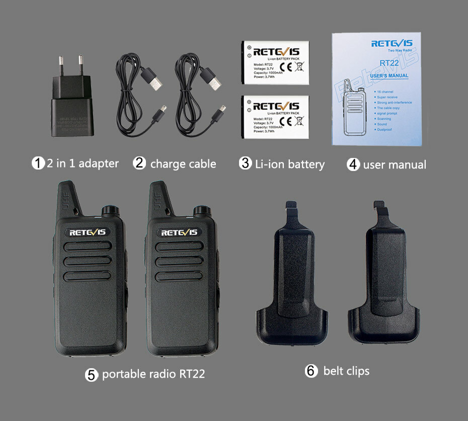 Retevis RT22 FRS walkie talkie long range 4 pack Rechargeable for ...