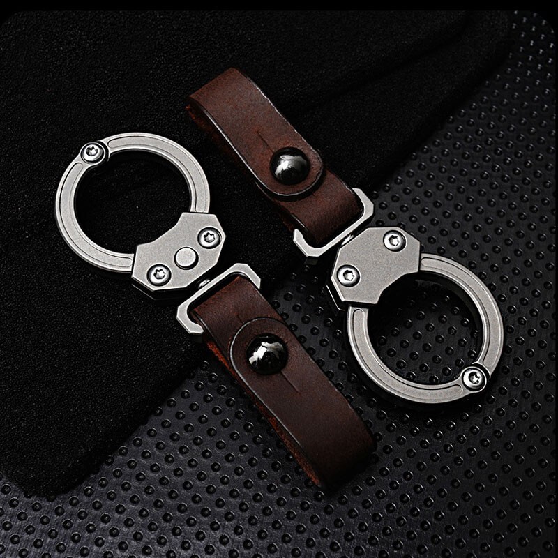 EDC Titanium Alloy + Leather Portable Car Universal Keychain Hanging ...