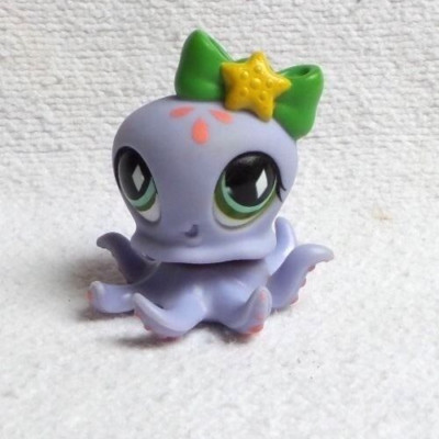 LITTLEST PET SHOP PETSHOP LPS #795 HASBRO OCTOPUS PIEUVRE MAUVE NOEUD ...