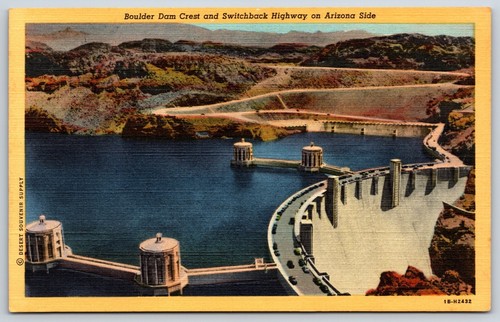 Postcard Boulder Dam Crest And Switchback Highway On Arizona Side, AZ ...