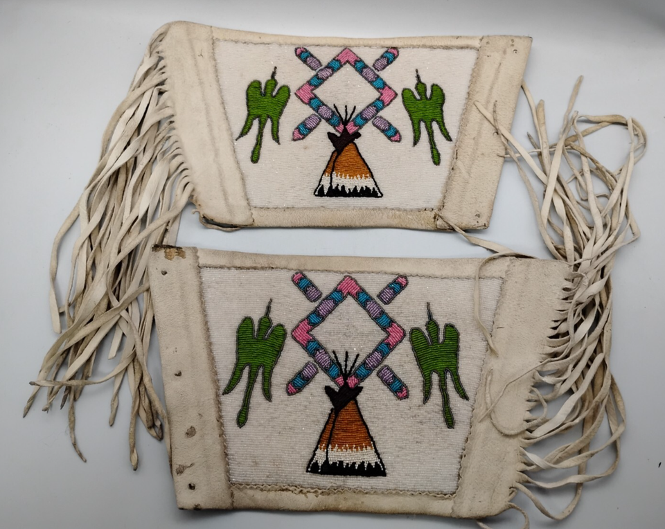 Vintage Native American Sioux Beaded Armband Cuffs Dance Regalia, Glass ...
