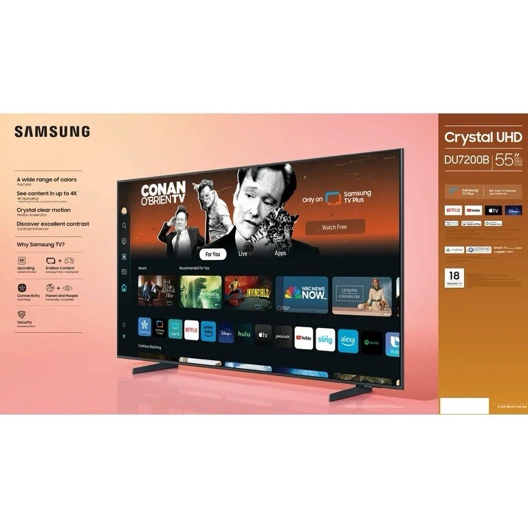 SAMSUNG 55” Class DU7200B 4K UHD Crystal Smart TV (UN55DU7200BXZA) 2024 ...