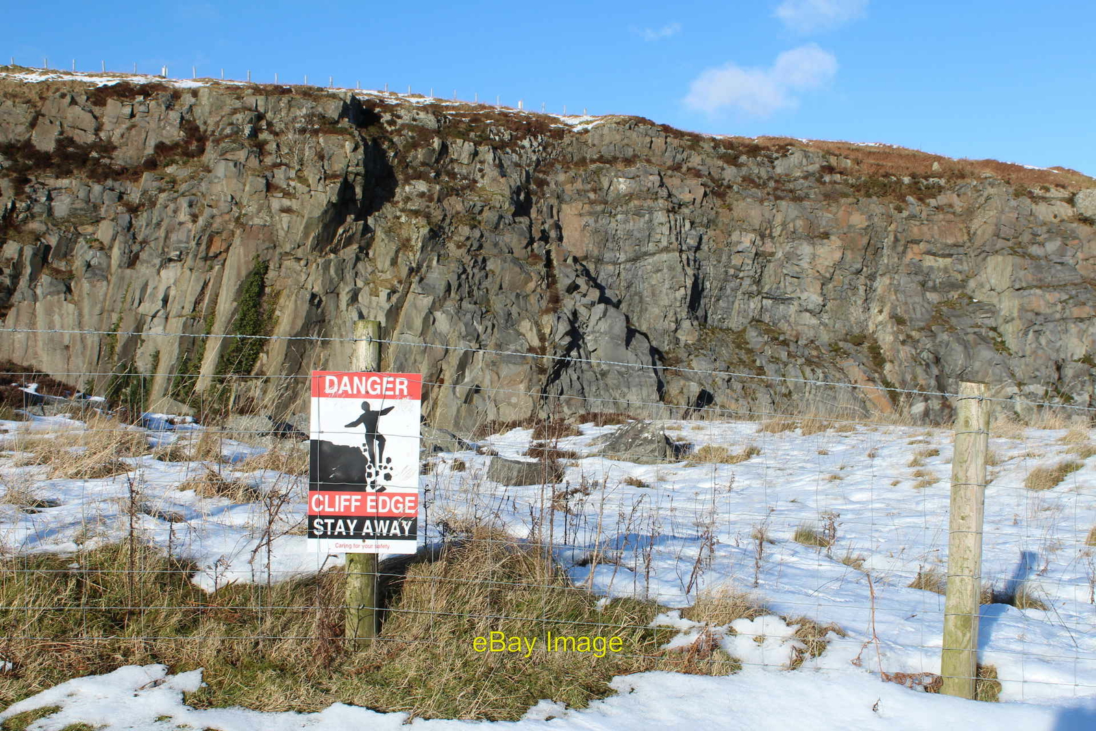 Photo 6x4 Fell Quarry with Warning Sign Carsluith Area is well fenced ...