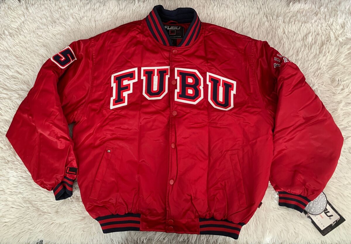 Rare Vintage FUBU Varsity Satin Bomber Jacket Coat Red Mens Rare Vintage FUBU Varsity Satin Bomber Jacket Coat Red Mens