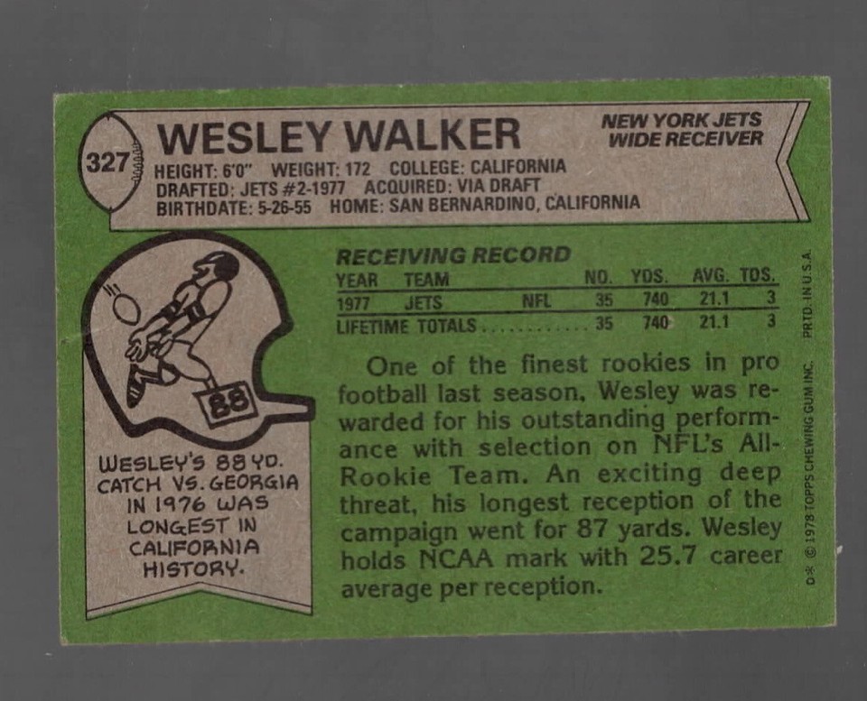 1978 Topps #327 Wesley Walker Rookie VG (slight crease) | eBay