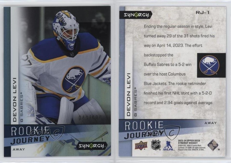 2023-24 Upper Deck Synergy Rookie Journey Away 43/999 Devon Levi #RJ-1 ...