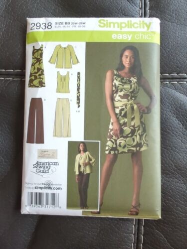 Simplicity 2938 Dress & Top w Pleated Neck, Wide Leg Pants, Jacket PLUS ...