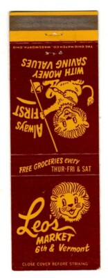 LEO'S MARKET matchcover matchbook - GROCERY - LOS ANGELES, CALIFORNIA ...