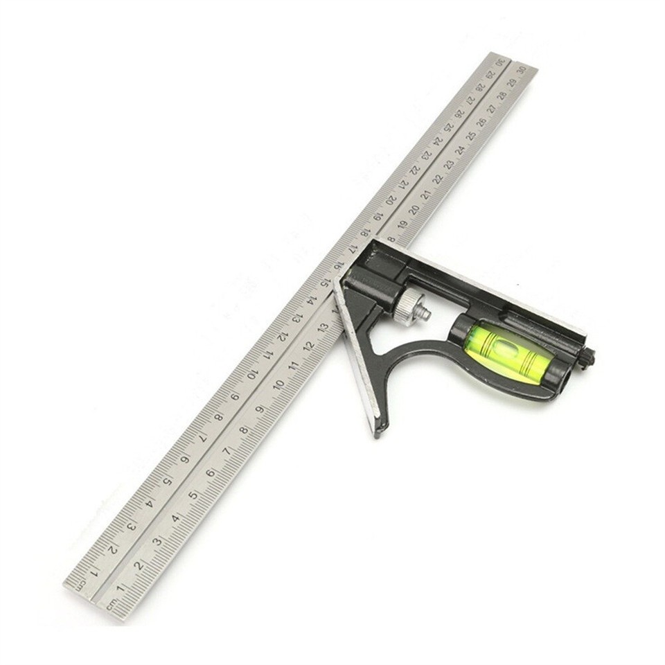 12" Aluminium Combination Square Stainless Steel Spirit Level Measuring ...
