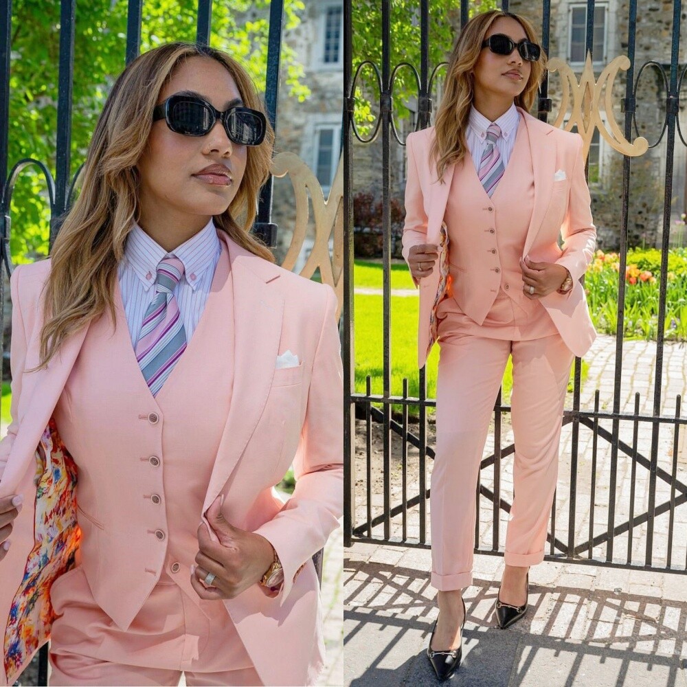 Pink 3 Pcs Women Suits Formal Business Office Party Suit Ladies Blazers ...