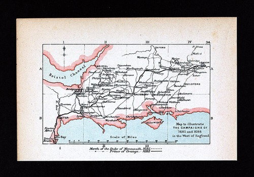 Miniature Map England History Monmouth Rebellion Battle of Sedgemoor ...