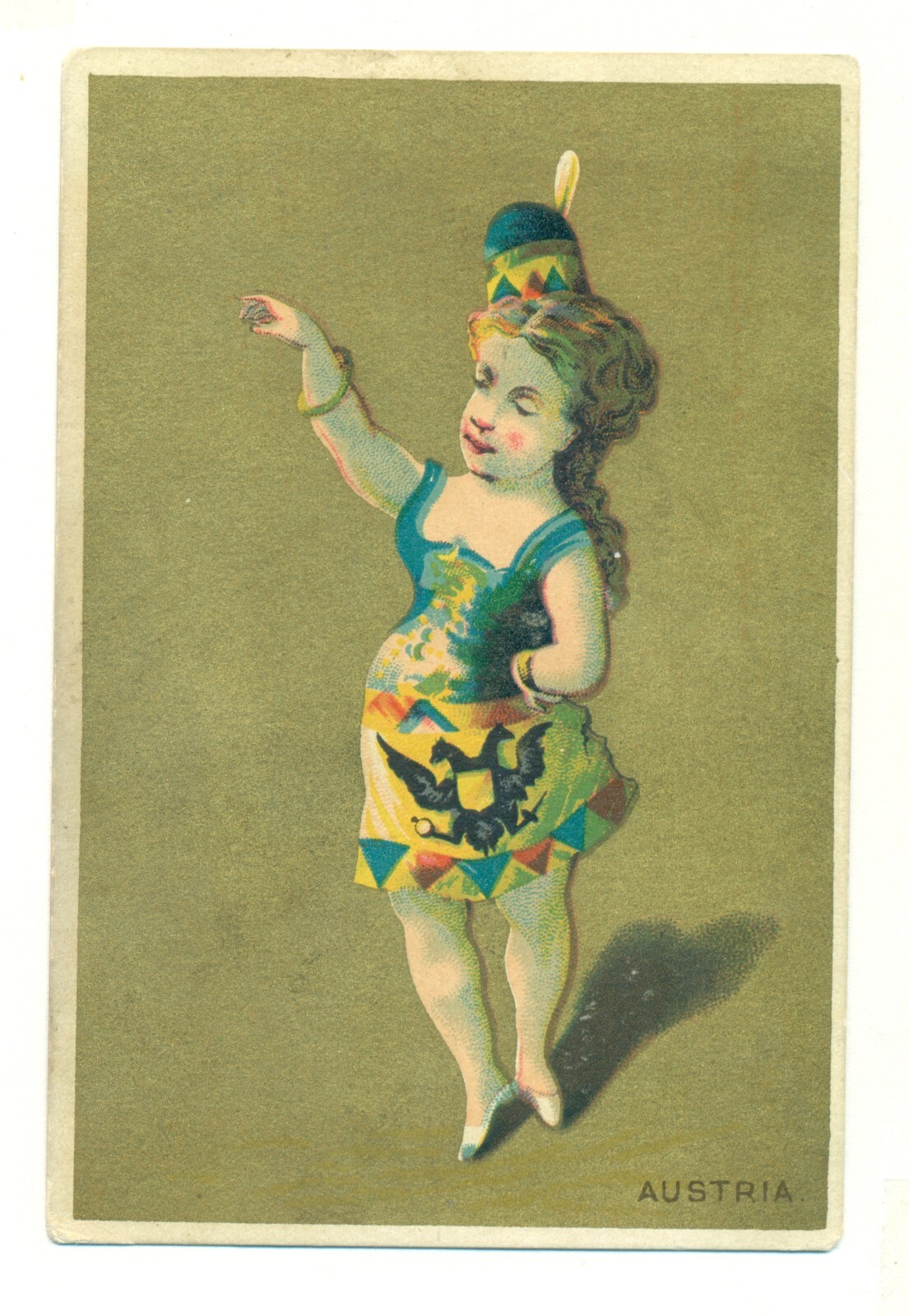 Vintage AUSTRIA Lady doing a dance colorful dress Victorian Card FCP ...
