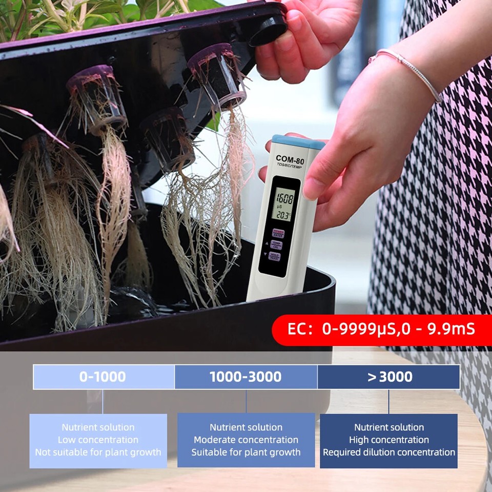 TDS EC TEMP Meter COM-80 Total Dissolved Solids Monitor Conductivity ...