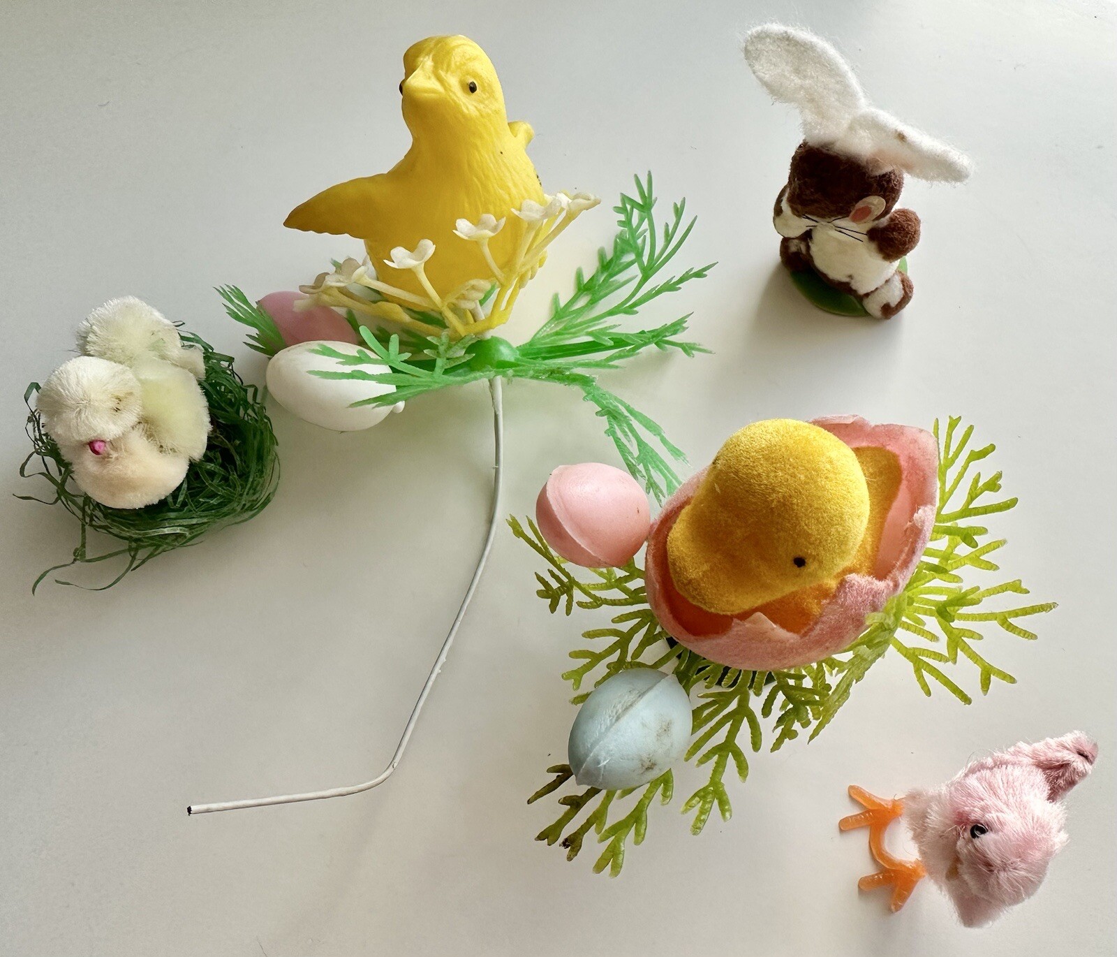 Vintage EASTER LOT Chenille Flocked Blow Mold Chicks Pompom Bunny ...