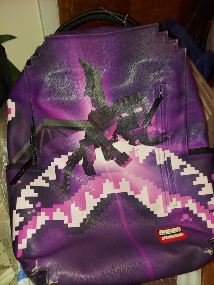 Sprayground Minecraft Ender Dragon Attack Backpack Bookbag Purple School Bag | eBay