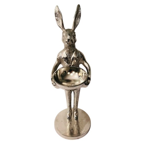 Easter Bunny Rabbit Butler With Bowl Cast Iron Silver Plated 17” Tall ...