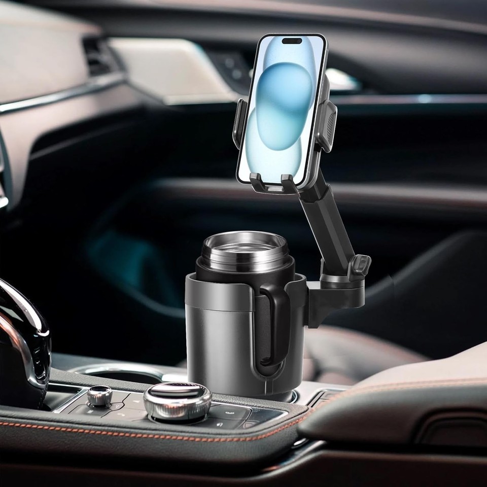 Car Cup Holder Phone Mount Expander 360° Rotation Adjustable Cellphone ...