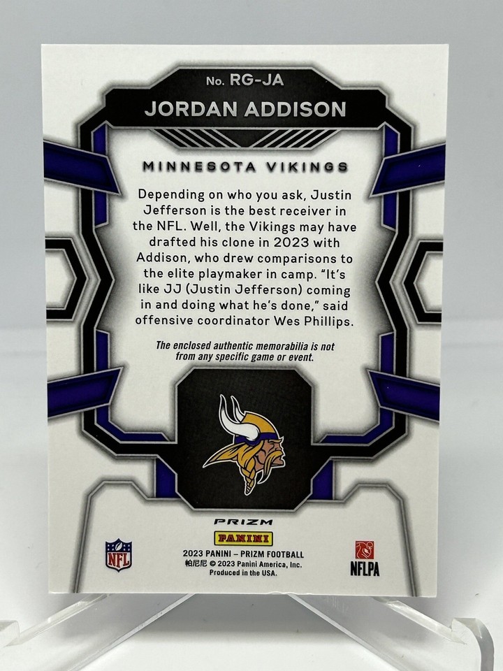 2023 Panini Prizm Jordan Addison Rookie Gear Pink Patch VIKINGS | eBay